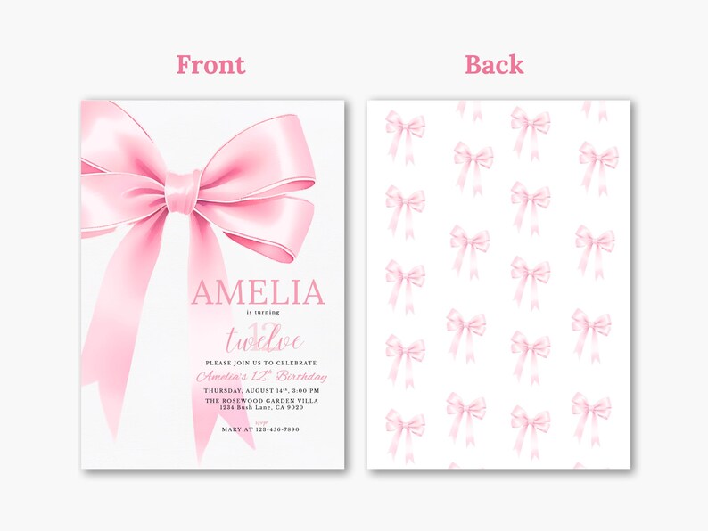 Pink Bow Birthday Invitation, Pink Coquette Ribbon Party Invite ...