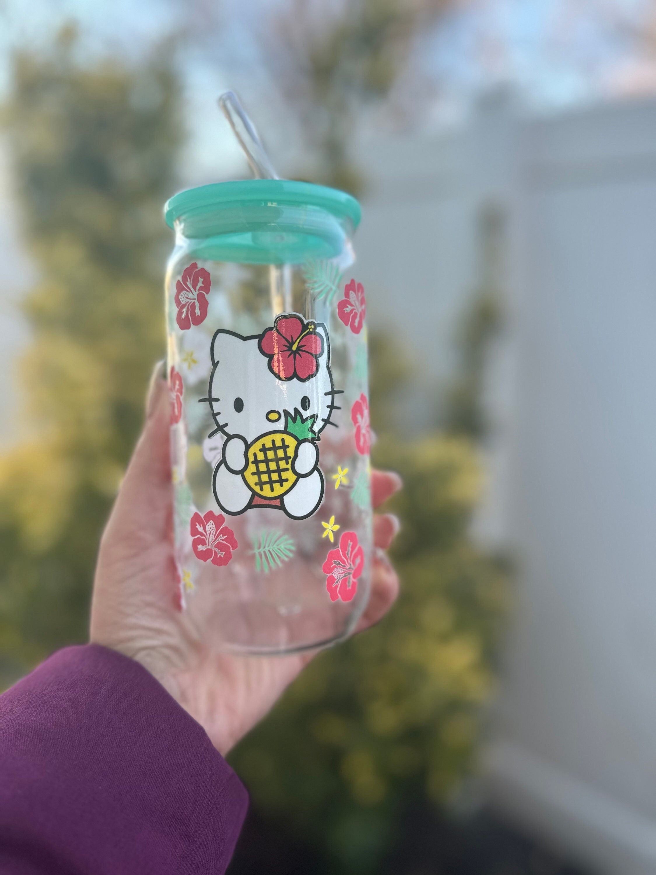 16 0z Hello Kitty Hawaiian Uv DTF Design With Straw - Etsy