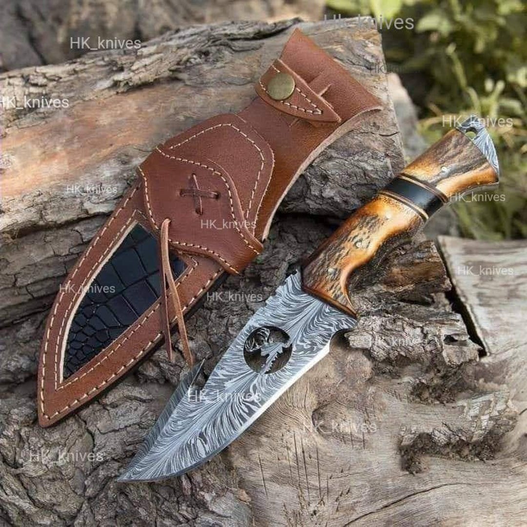 Handmade Gut Hook Beautiful Knife With Stag Design in Balde With ...