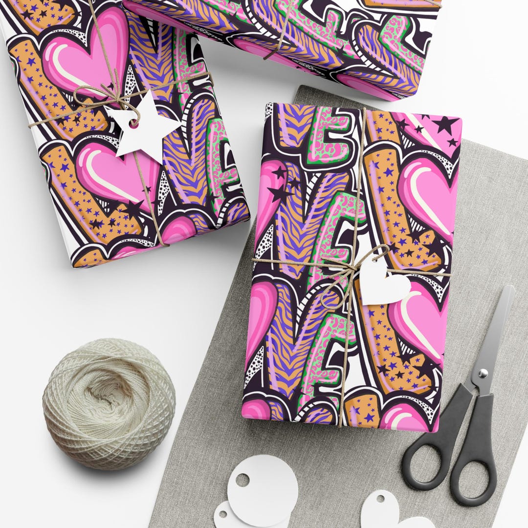 Bubble Letters Love Gift Wrapping Paper - Etsy