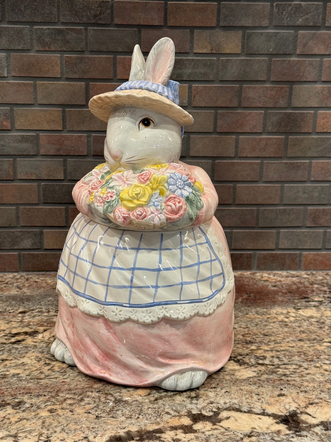 VINTAGE FITZ & FLOYD Bunny Rabbit Cookie Jar 1989 Pink Easter Retired ...
