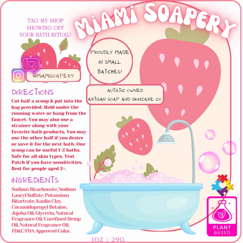 Strawberry Bubble Scoops Natural Bubble Bath Organic Vegan Gently Scented and Colored - Etsy