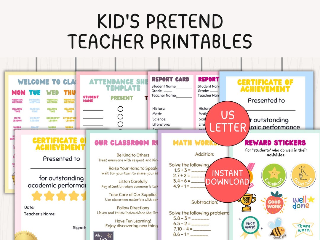 Teacher Printable Pretend Teacher Set Dramatic Play Imaginative Play ...