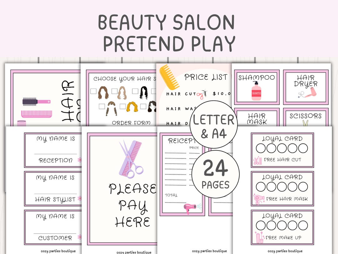 Hair Salon Role Play for Kids Hairdresser Play Set Printable Salon ...