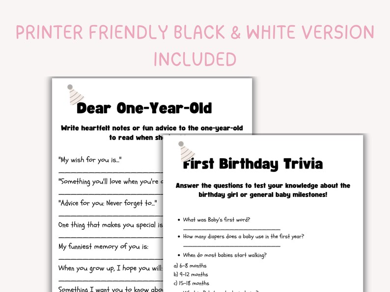 1st Birthday Games Bundle – Printable Girl Birthday Games for One Year ...