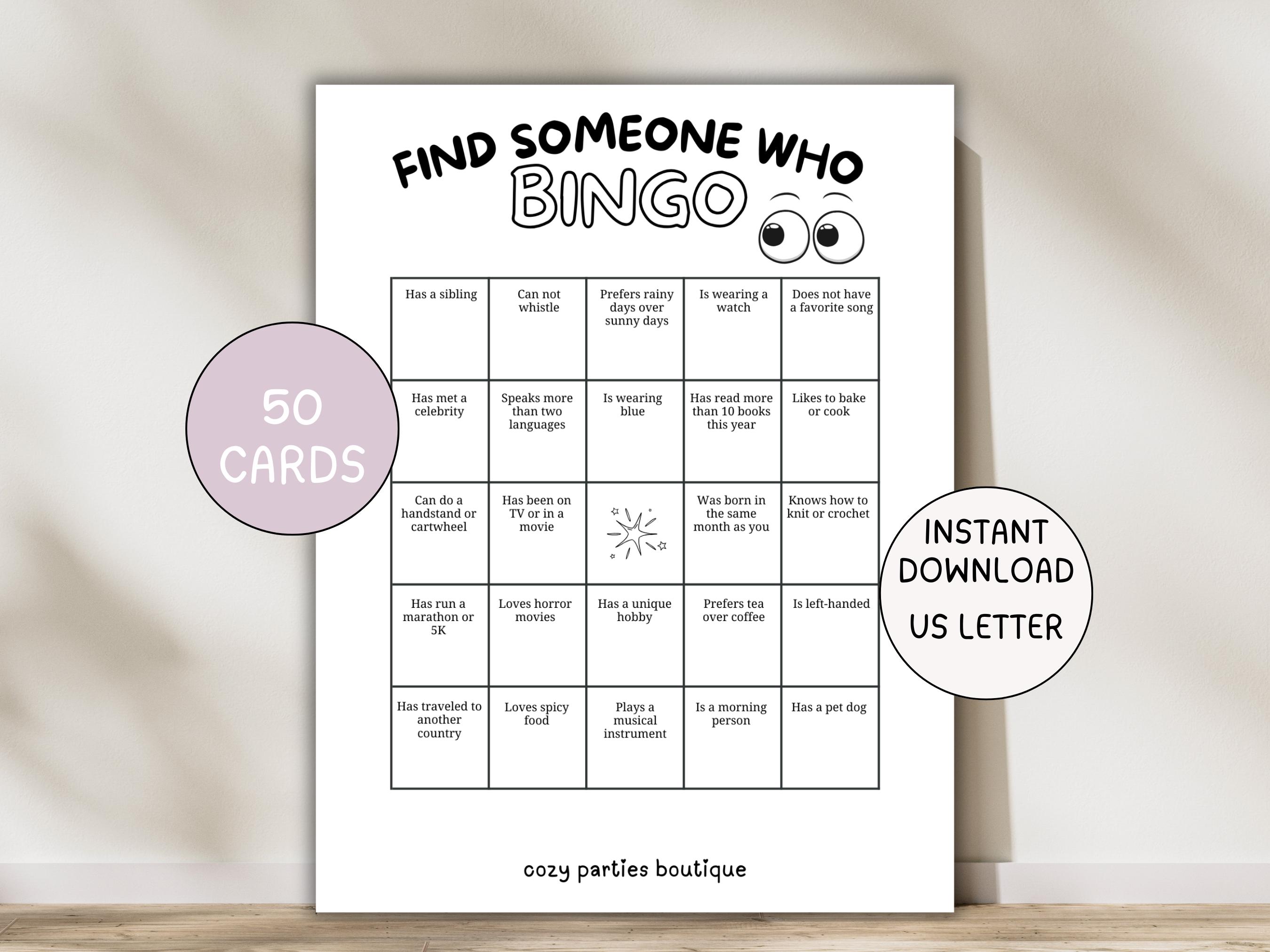 Find Someone Who Bingo | Fun Icebreaker Game for Office Parties, Family ...
