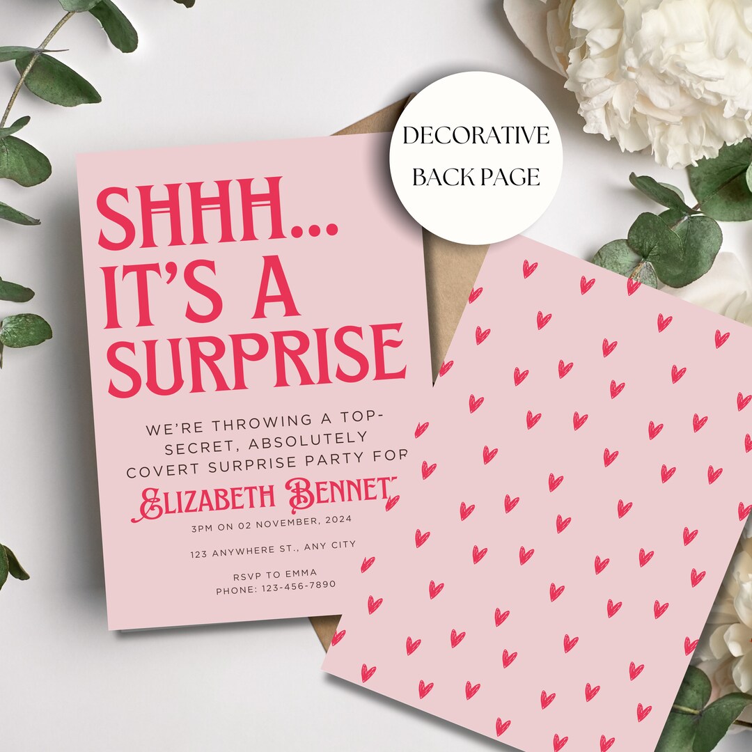 Surprise Birthday Invite Template | Minimal Modern Simple Digital ...
