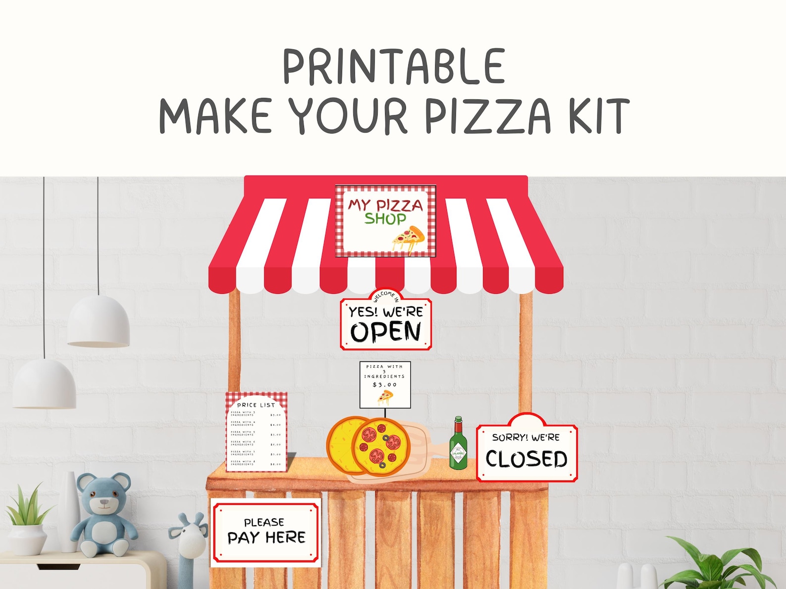 Printable Pretend Pizza Play Kit - Make Your Pizza Shop- Dramatic Play ...