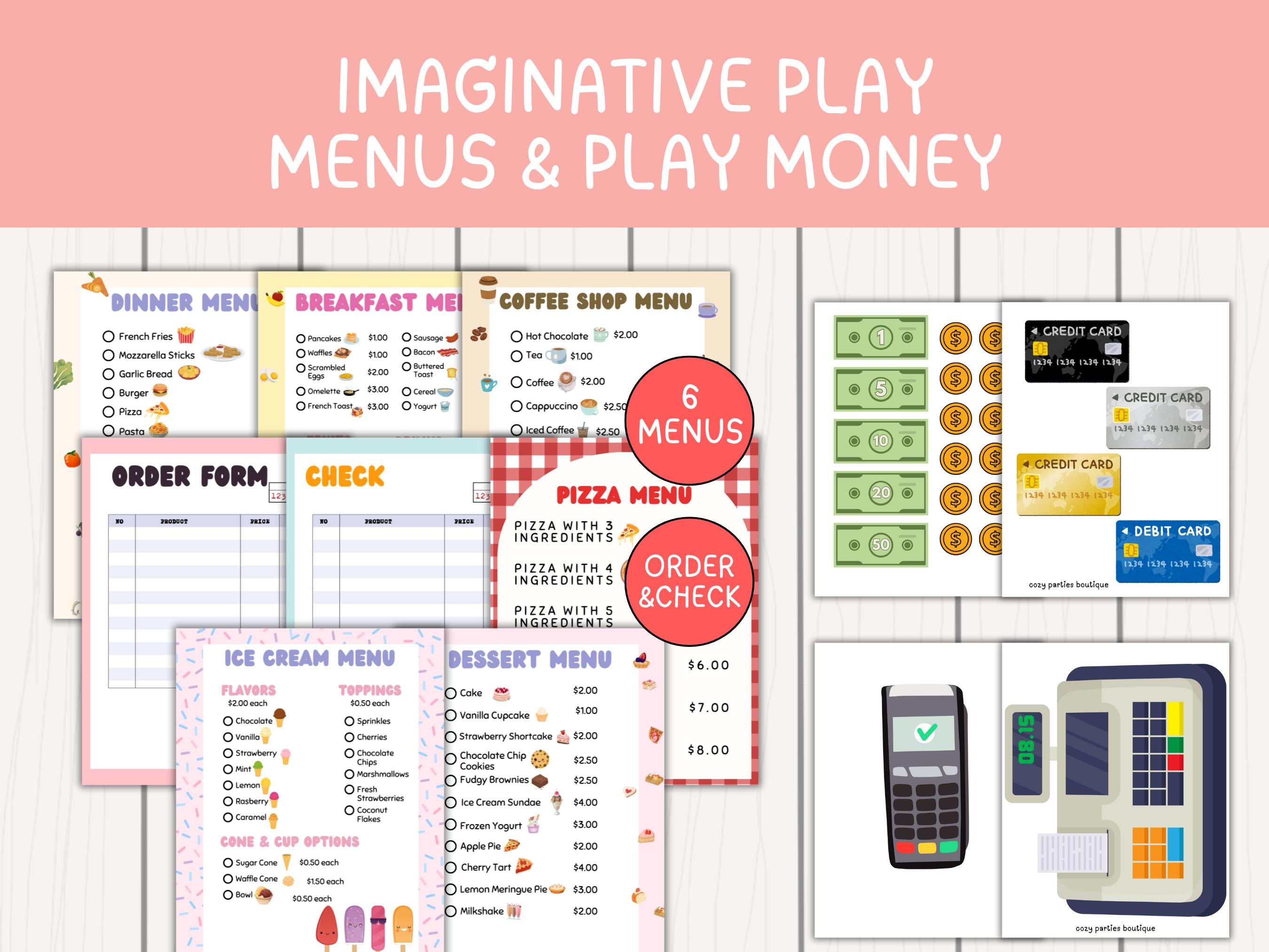 Pretend Play Menus - Fake Kids Menu, Fun Kids Menu for Kitchen Play ...