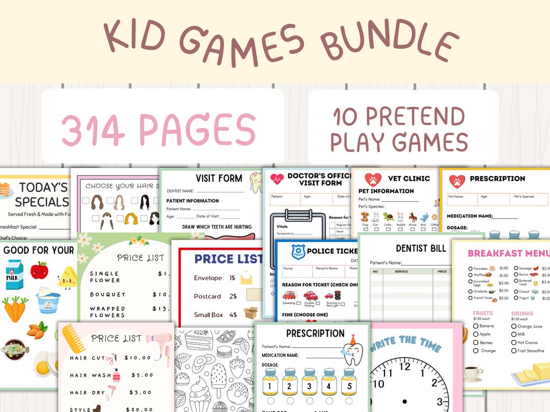 Dramatic Play Kit Playtime Worksheets Teacher Vet Doctor Restaurant ...