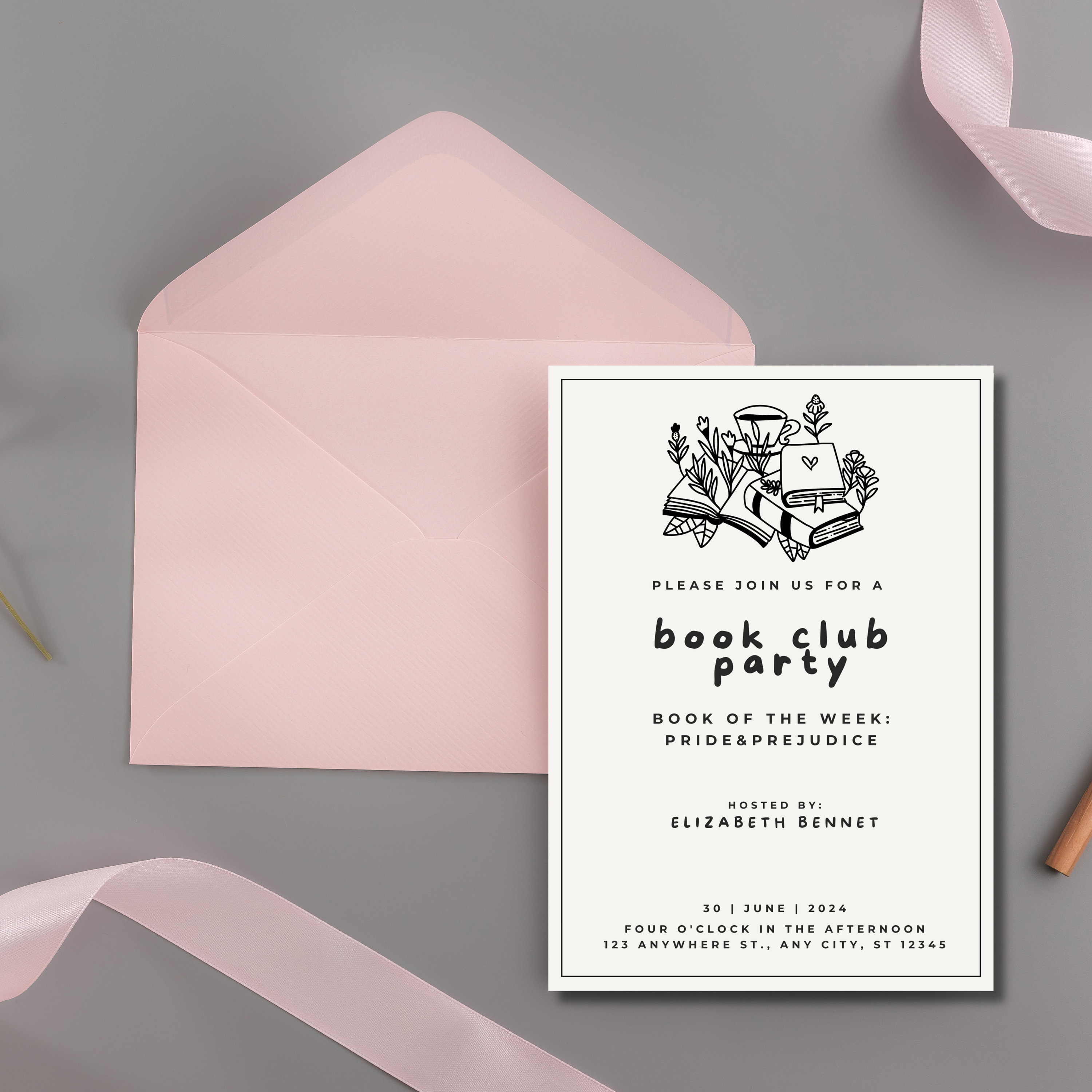 Book Club Invite Template, Book Club Invitation Book Club Meeting Book ...