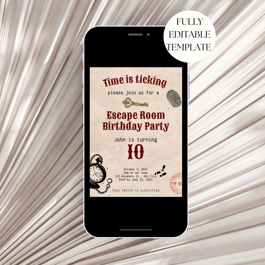Escape Room Birthday Party Invite, Editable Digital Detective ...