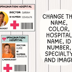 Editable Kids Doctor ID Badge Nurse Name Tag Pretend Play Medical Id ...