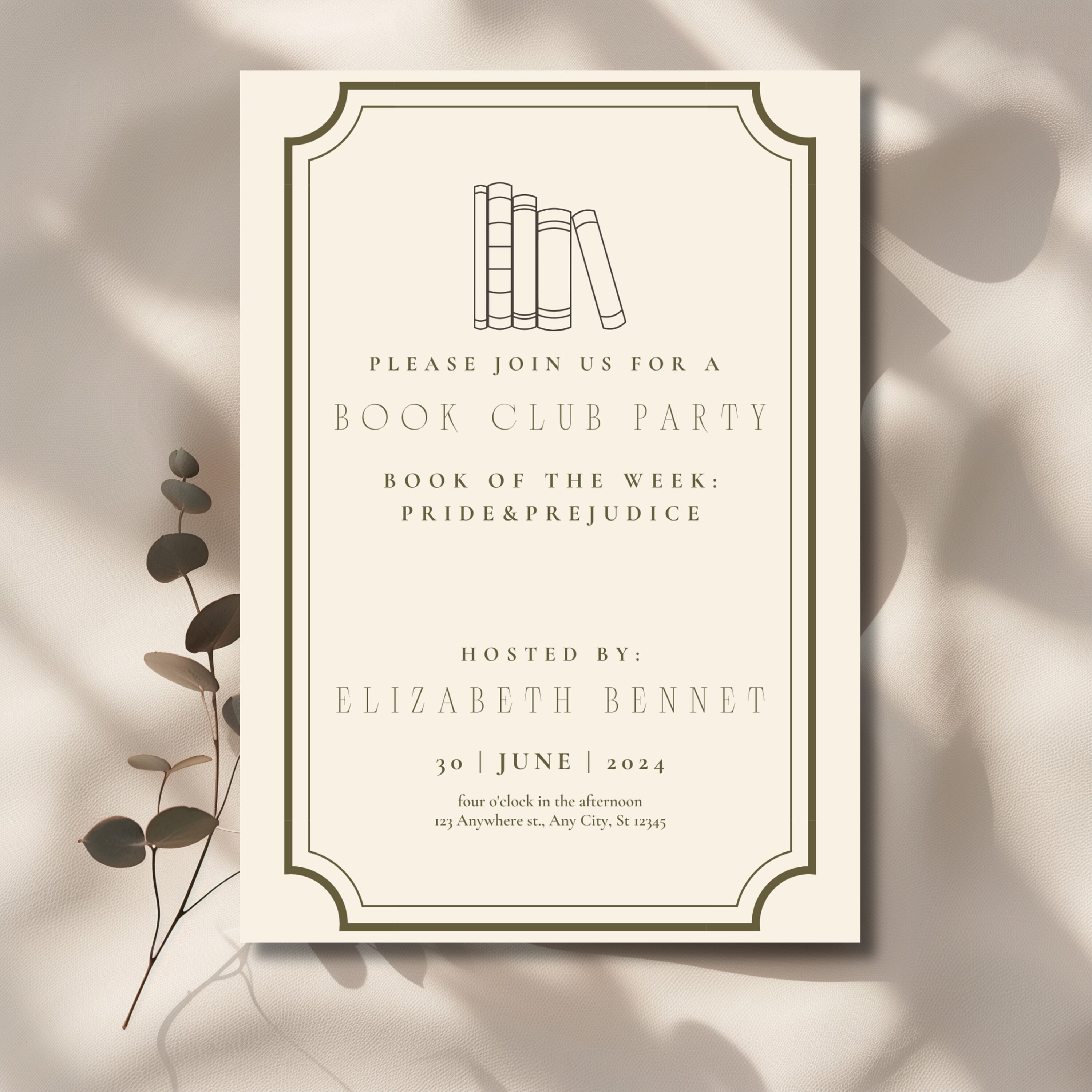 Vintage Book Club Party Invite Printable Book Club Invite Template for ...