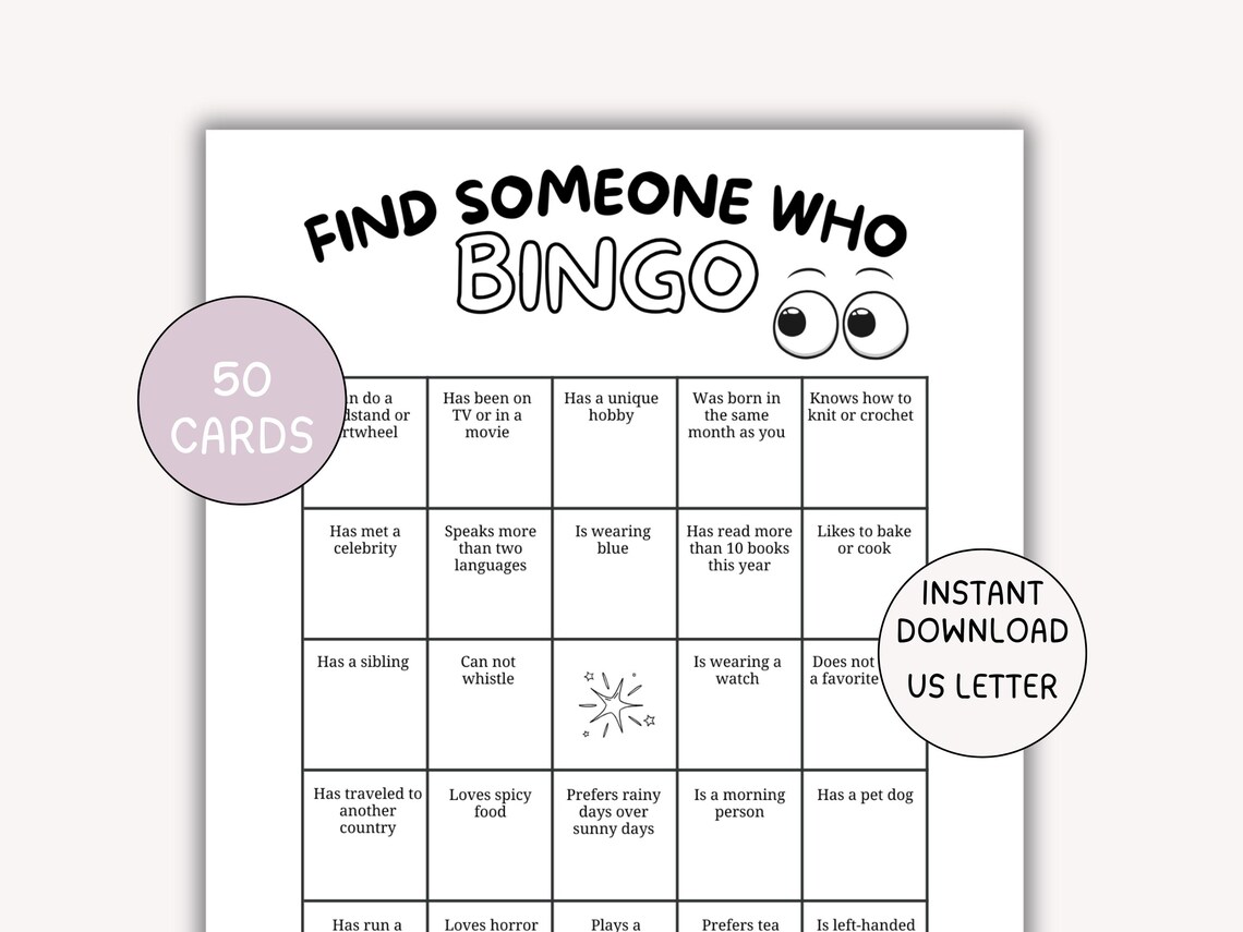 Find Someone Who Bingo | Fun Icebreaker Game for Office Parties, Family ...