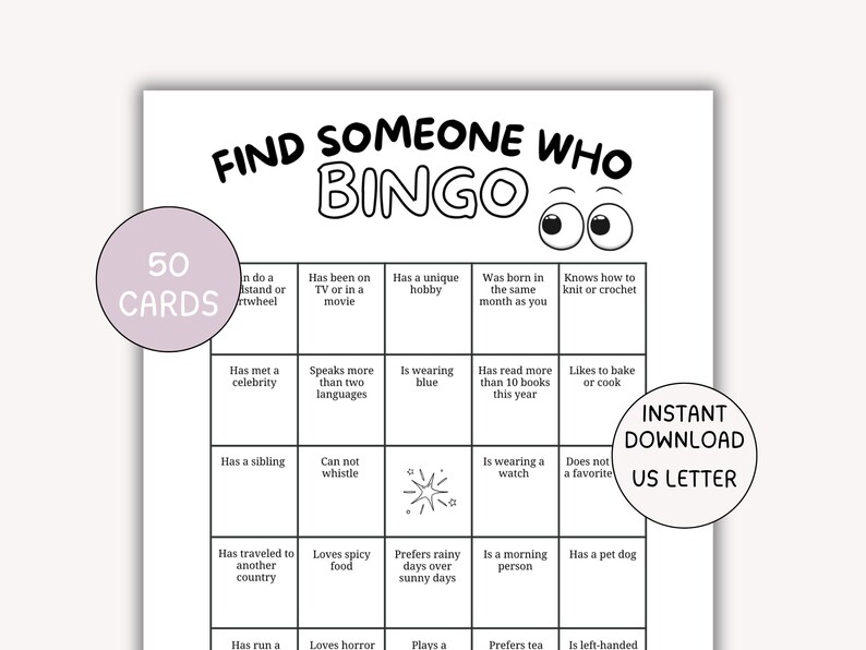 Find Someone Who Bingo | Fun Icebreaker Game for Office Parties, Family ...
