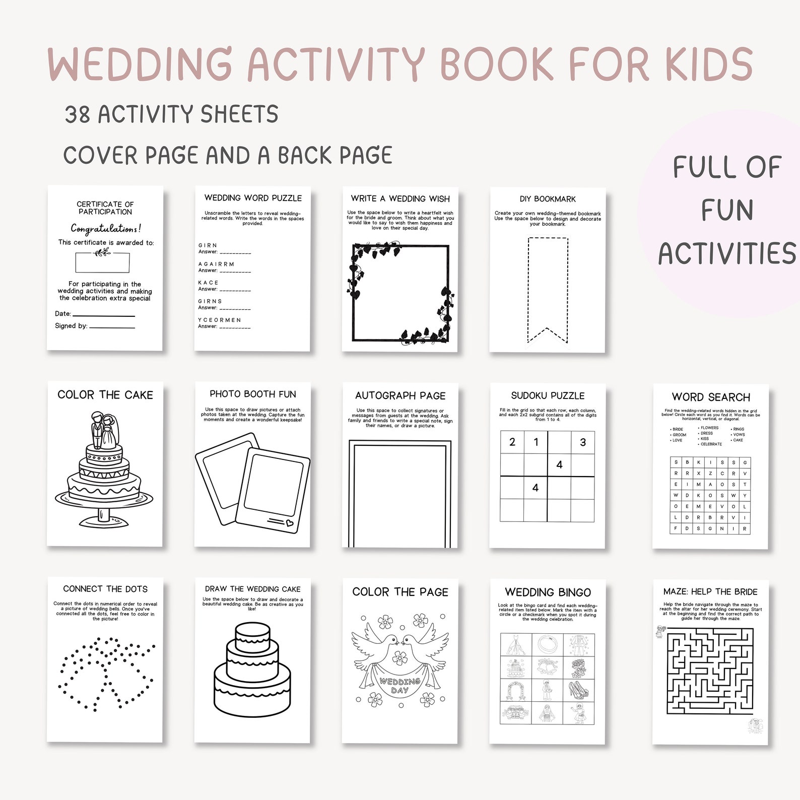 Printable Digital Kids Wedding Activity Book - DIY Wedding Coloring ...