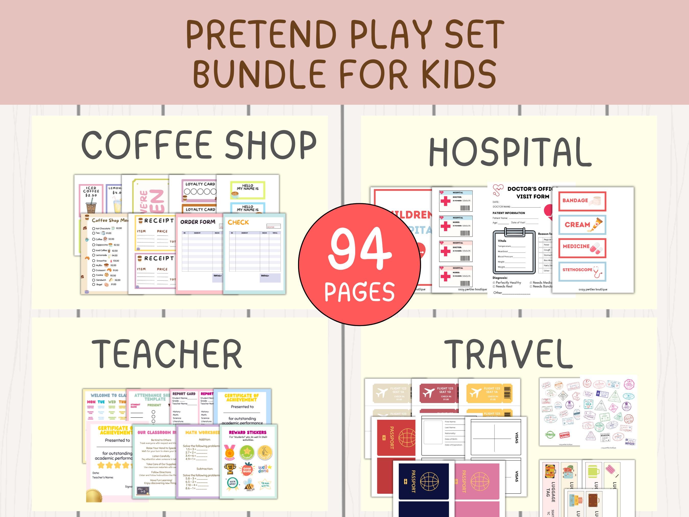 Pretend Play Printable Bundle Kids Passport Set Teacher Play Set Doctor ...