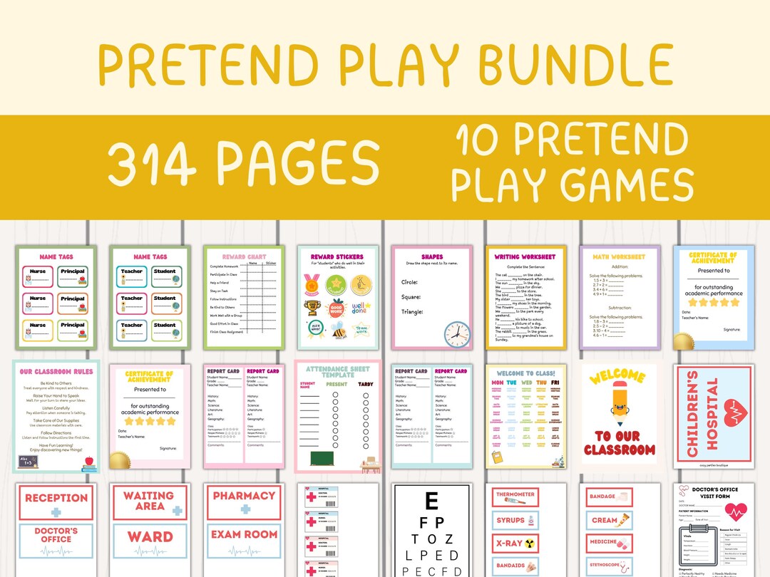 Role-play Printables for Kids, Dramatic Play Kit Playtime Worksheets ...