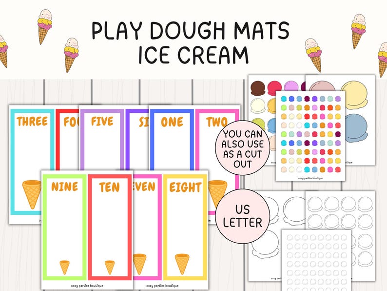 Printable Play Dough Mats Ice Cream Theme Montessori Play Dough ...