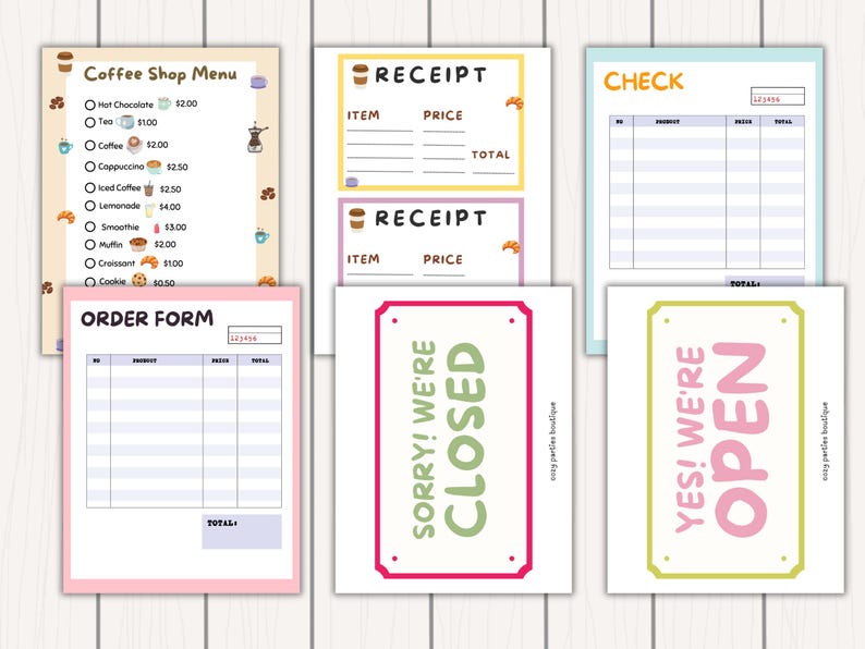 Restaurant Dramatic Play Printable - Play Cafe Menu, Pretend Coffee ...