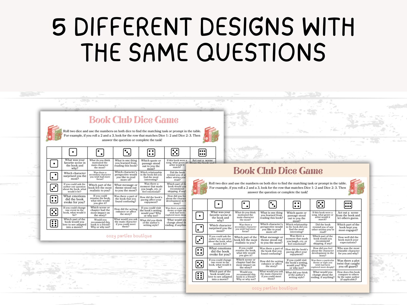 Printable Book Club Dice Game - Conversation Starters, Book Club ...