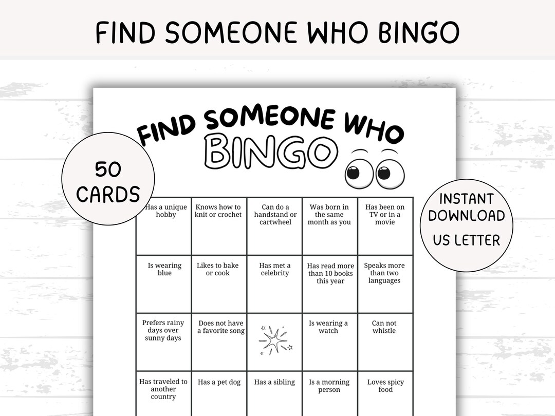 Find Someone Who Bingo | Fun Icebreaker Game for Office Parties, Family ...