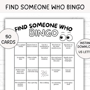 Find Someone Who Bingo | Fun Icebreaker Game for Office Parties, Family ...
