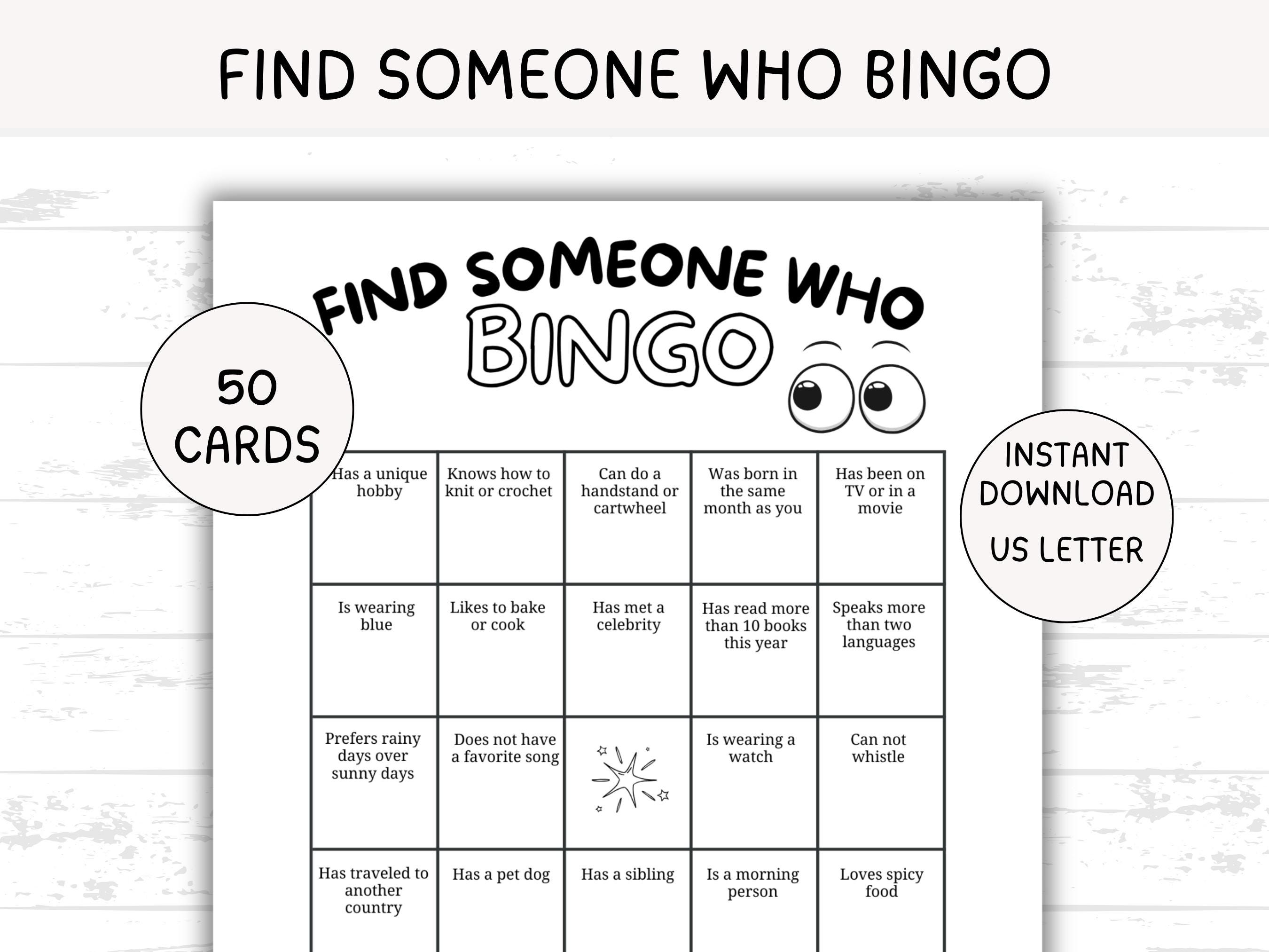 Find Someone Who Bingo | Fun Icebreaker Game for Office Parties, Family ...