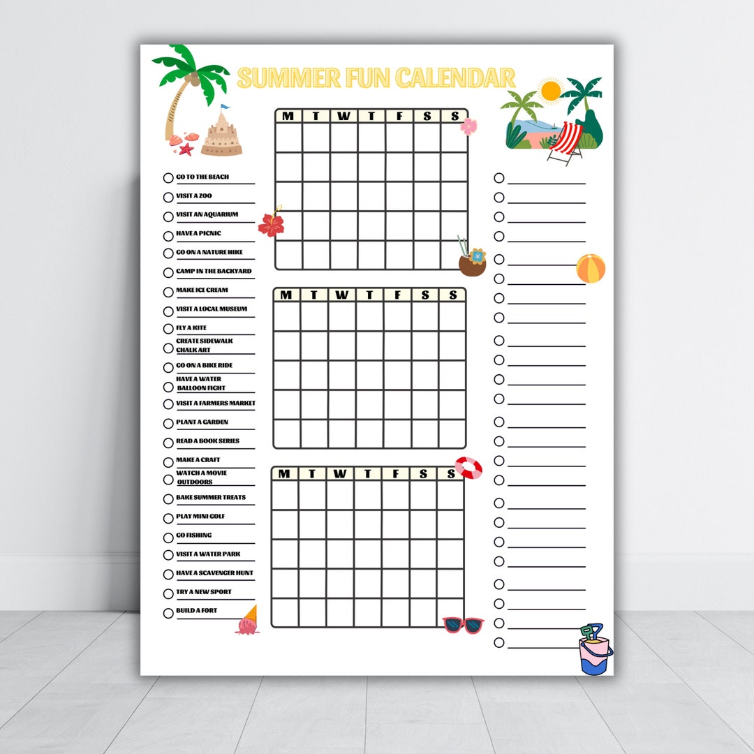 2024 Summer Calendar & Schedule | Kids Summer Bucket List Activity ...