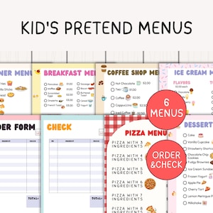 Pretend Play Menus - Fake Kids Menu, Fun Kids Menu for Kitchen Play ...