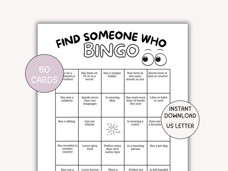 Find Someone Who Bingo | Fun Icebreaker Game for Office Parties, Family ...