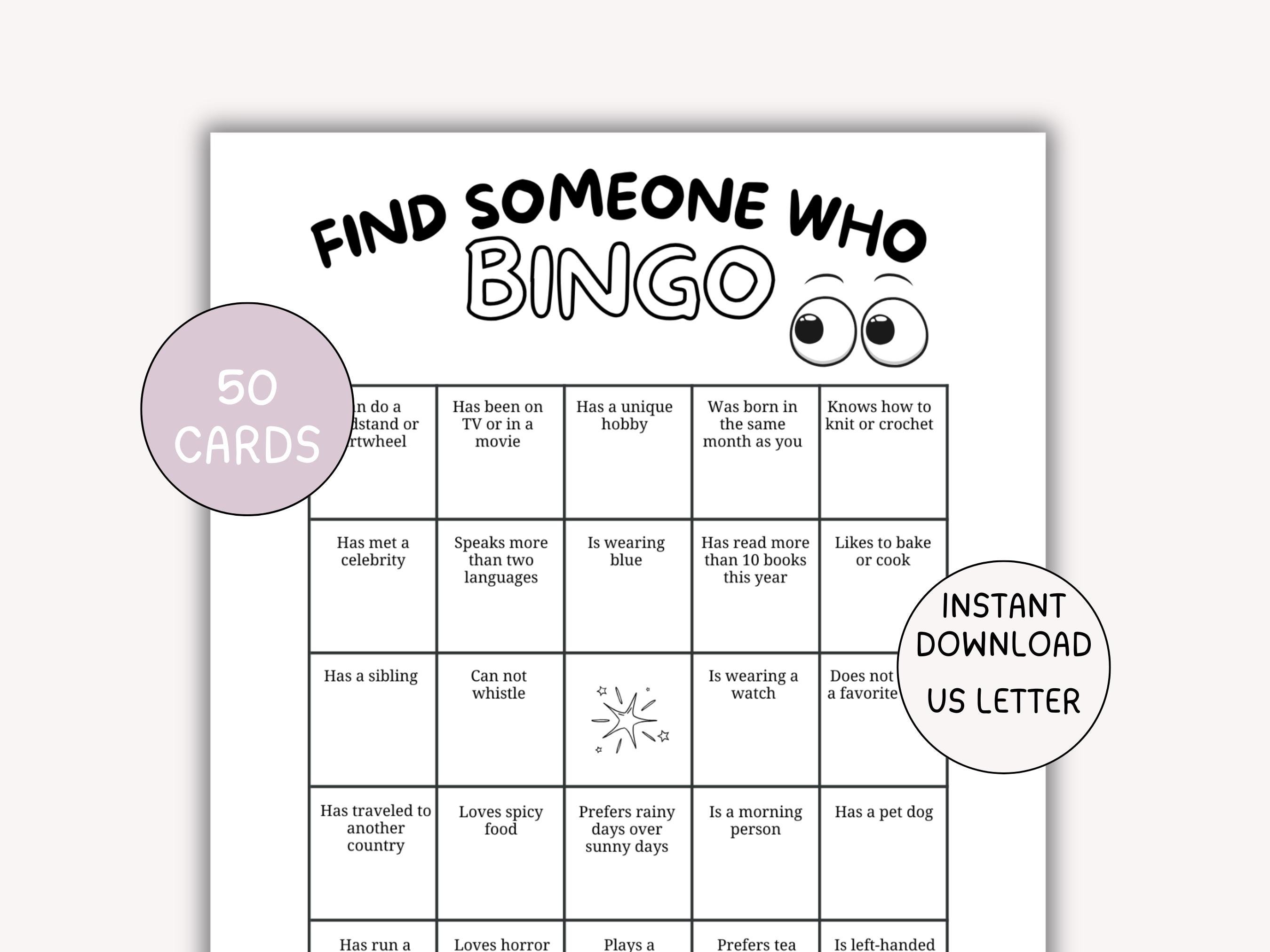 Find Someone Who Bingo | Fun Icebreaker Game for Office Parties, Family ...