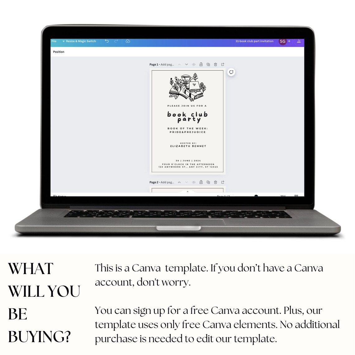 Book Club Invite Template, Book Club Invitation Book Club Meeting Book ...