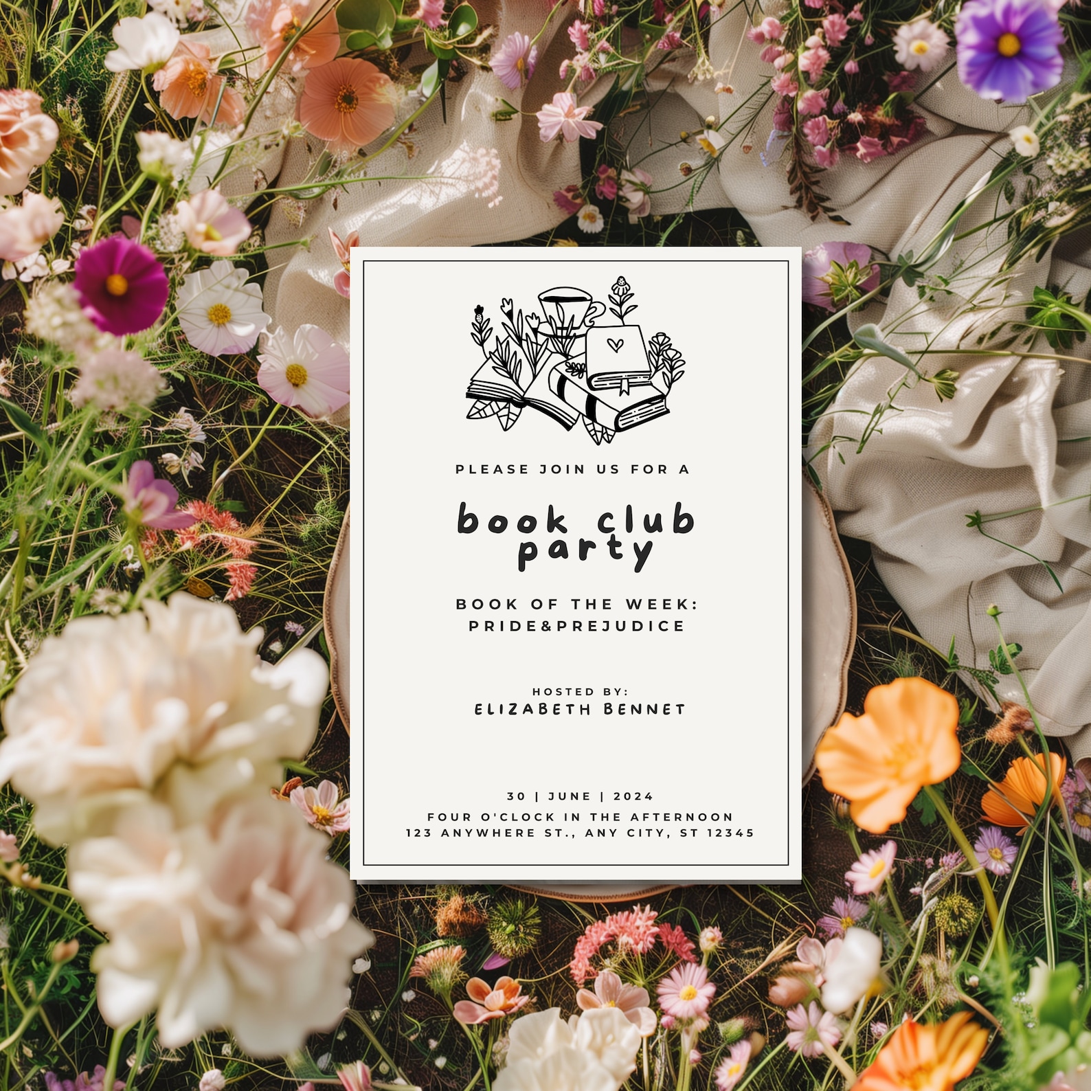Book Club Invite Template, Book Club Invitation Book Club Meeting Book ...