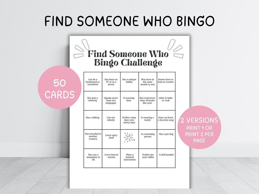 Find Someone Who Bingo – Fun Icebreaker Game for Office Parties, Family ...