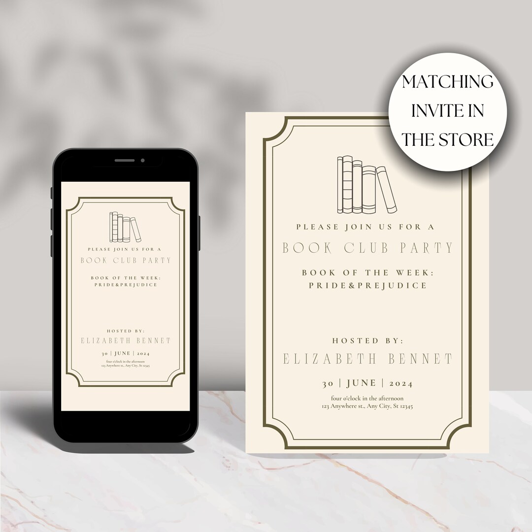 Vintage Book Club Party E- Invite Book Club Mobile Invite Template for ...