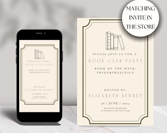 Vintage Book Club Party Invite Printable Book Club Invite Template for ...