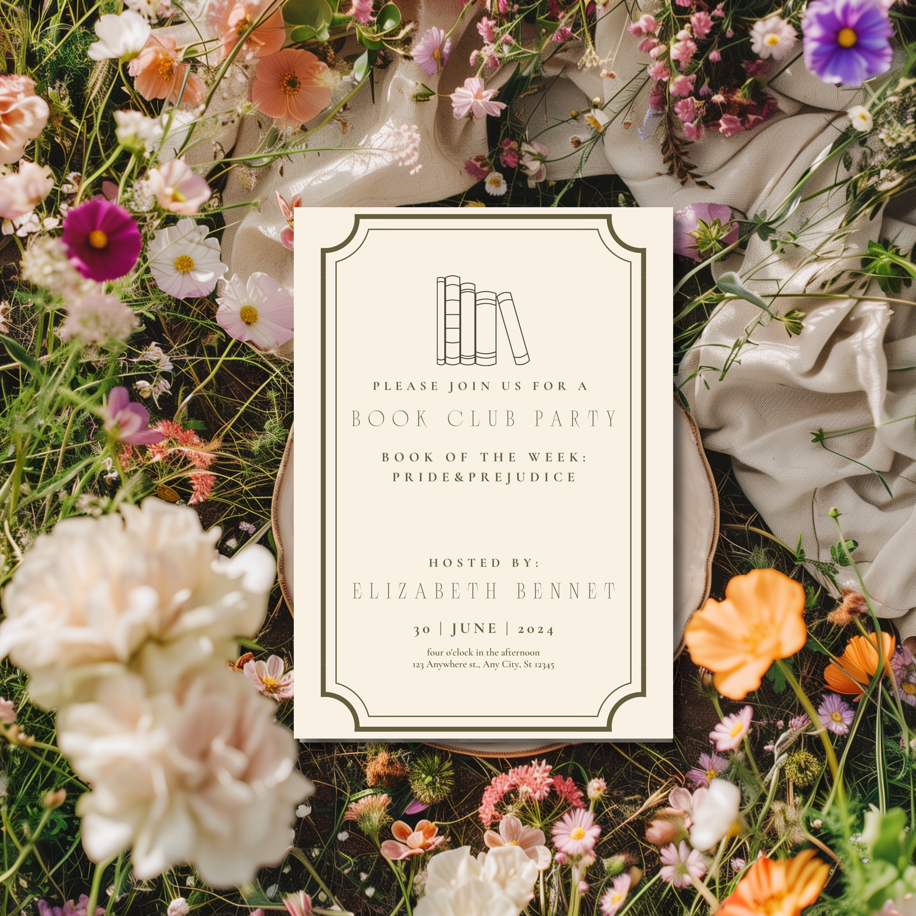 Vintage Book Club Party Invite Printable Book Club Invite Template for ...