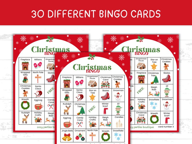 Printable Christmas Bingo Game Xmas Bingo Cards for Kids, Classroom ...