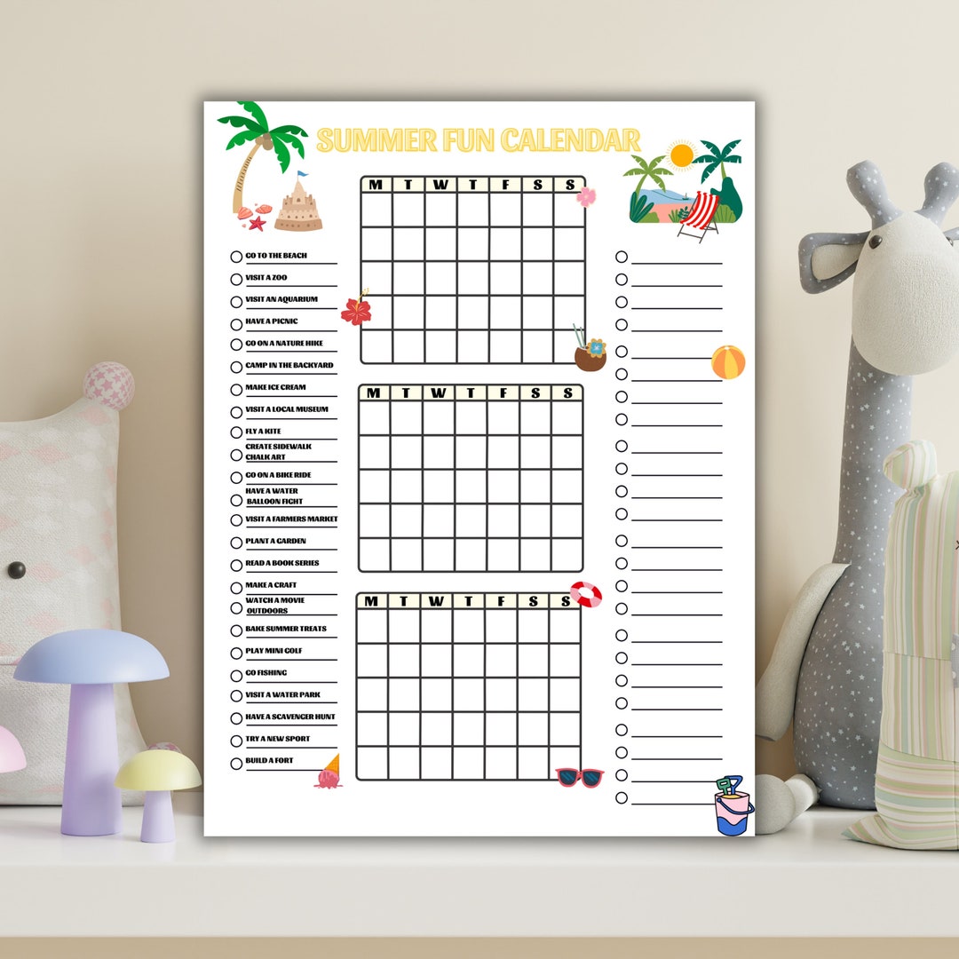 Editable Family Calendar Kids Activities Summer Schedule Kids Bucket ...