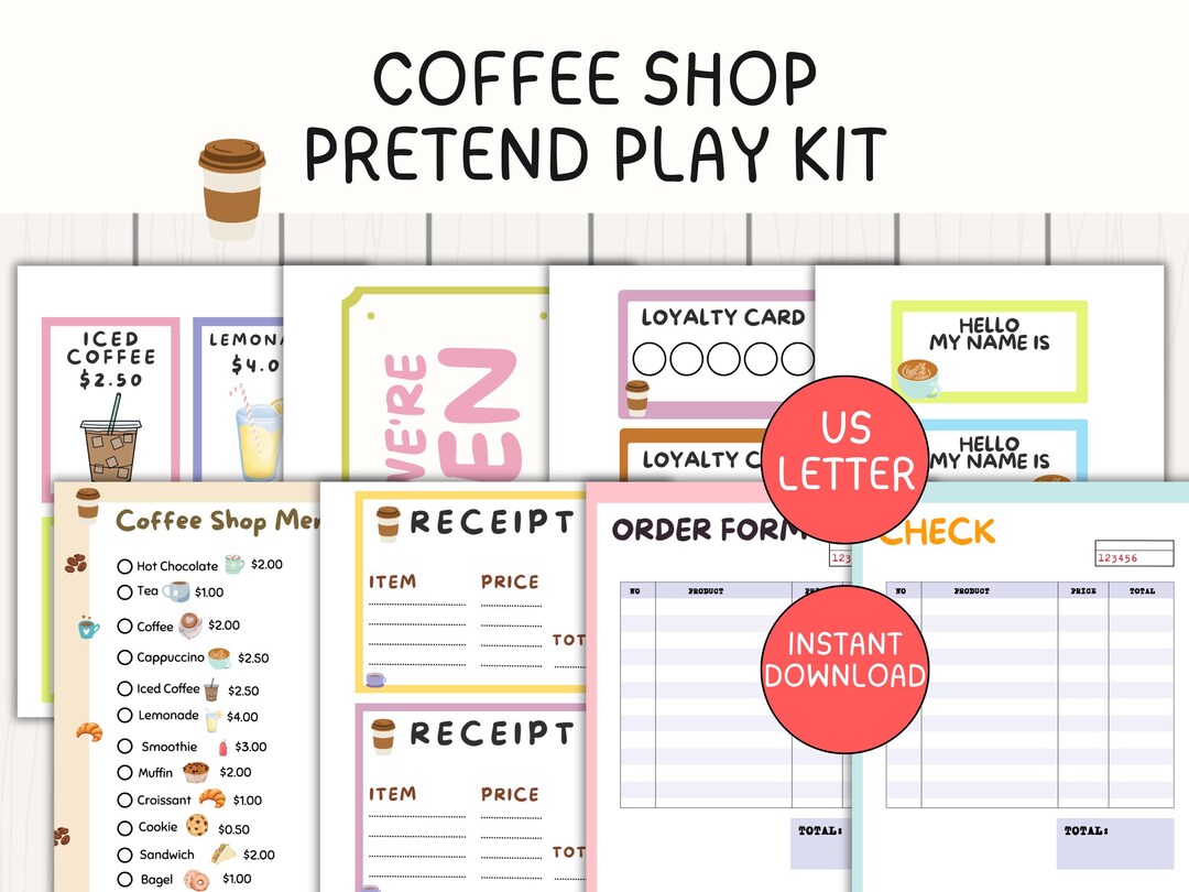 Dramatic Play Cafe Printable - Pretend Restaurant Role Play Set - Play ...