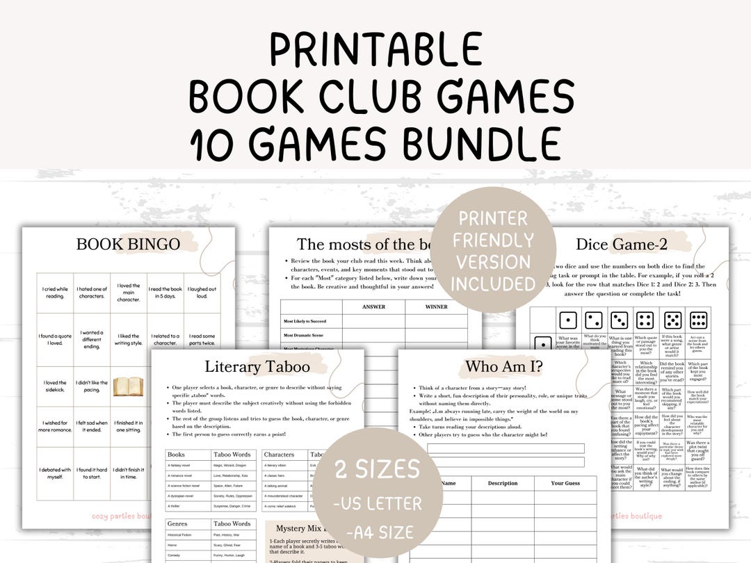 Book Club Party Game Bundle Book Club Bingo Charades Virtual Book Club ...
