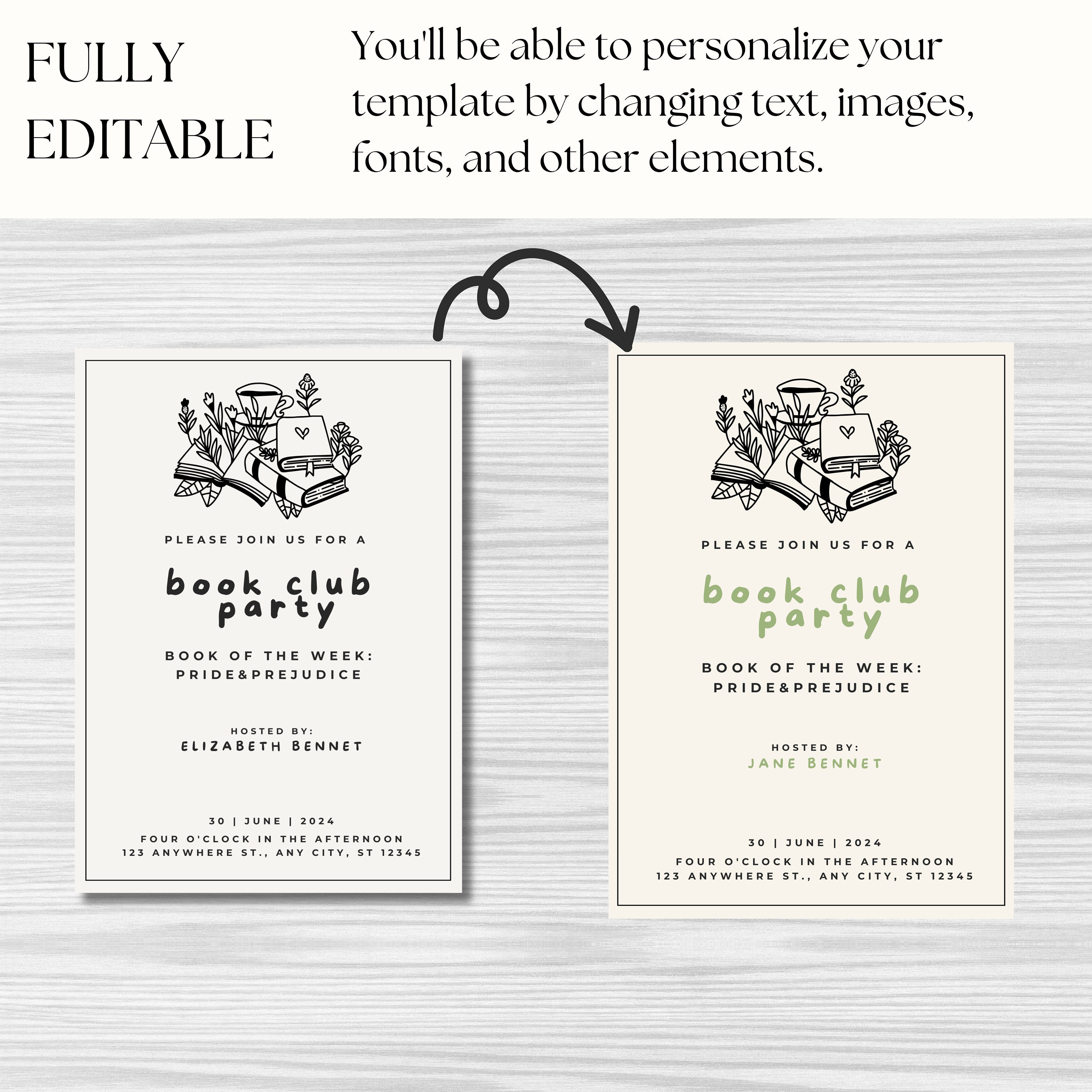 Book Club Invite Template, Book Club Invitation Book Club Meeting Book ...