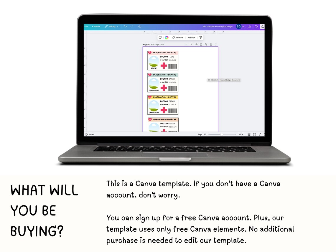 Editable Kids Doctor ID Badge Nurse Name Tag Pretend Play Medical Id ...