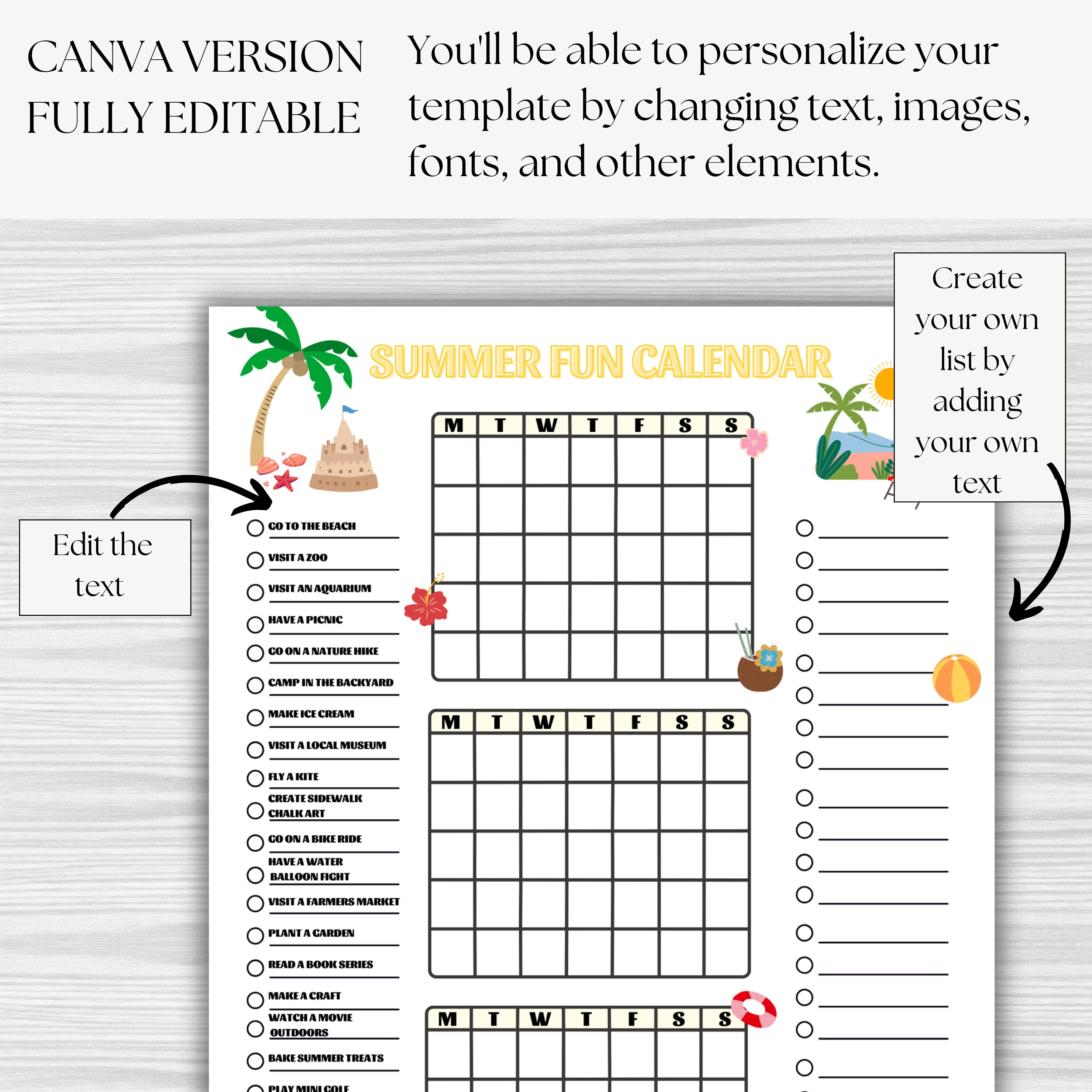 2024 Summer Calendar & Schedule | Kids Summer Bucket List Activity ...