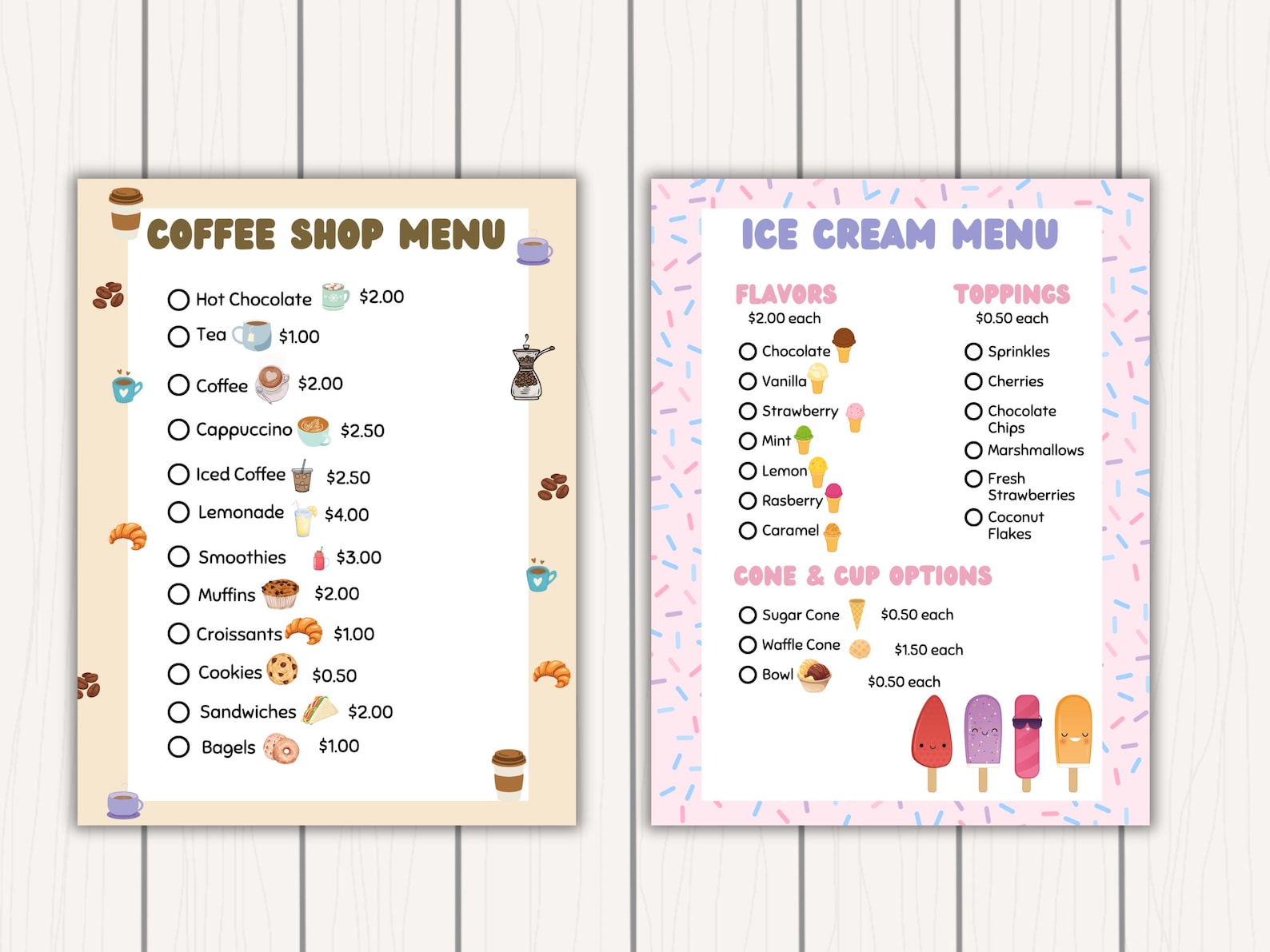 Pretend Play Menus - Fake Kids Menu, Fun Kids Menu for Kitchen Play ...