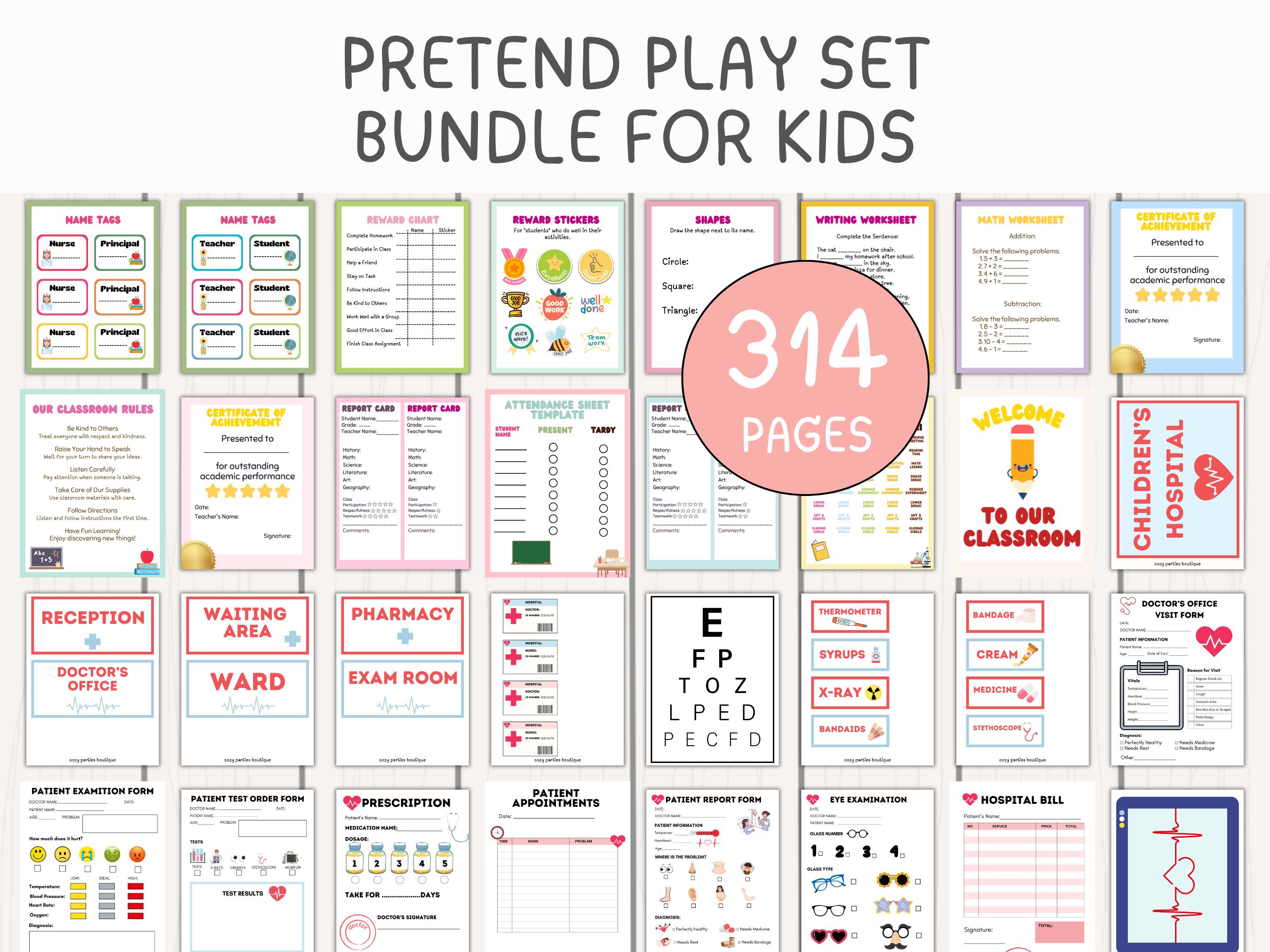 Pretend Play Printable Bundle Kids Teacher Play Set Doctor Play Set DIY ...