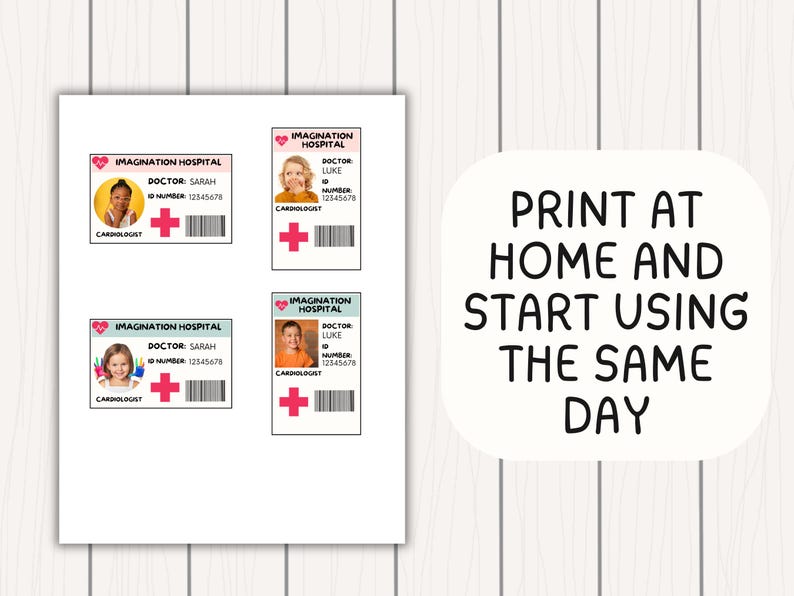 Editable Kids Doctor ID Badge Nurse Name Tag Pretend Play Medical Id ...