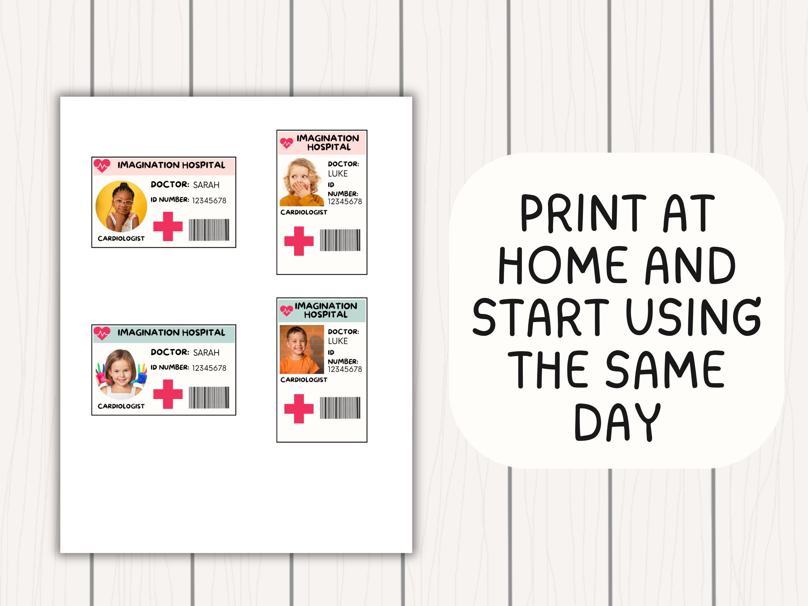 Editable Kids Doctor ID Badge Nurse Name Tag Pretend Play Medical Id ...